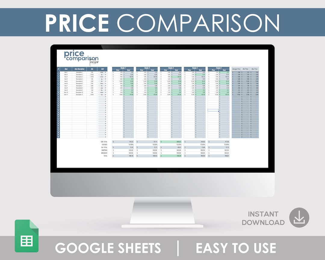Price Comparison, Vendor Comparison, Google Sheets, Spreadsheet ...