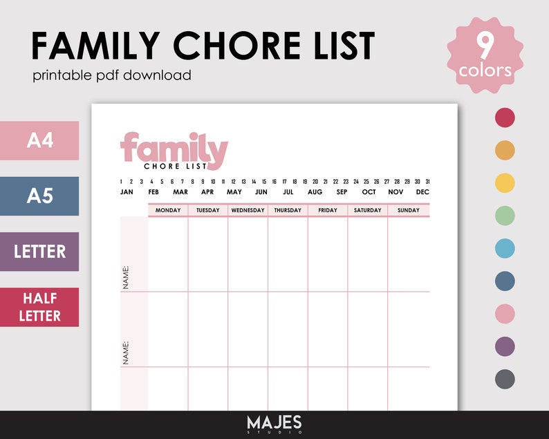 Family Chore Chart Weekly Chore Chart Responsibility Chart - Etsy