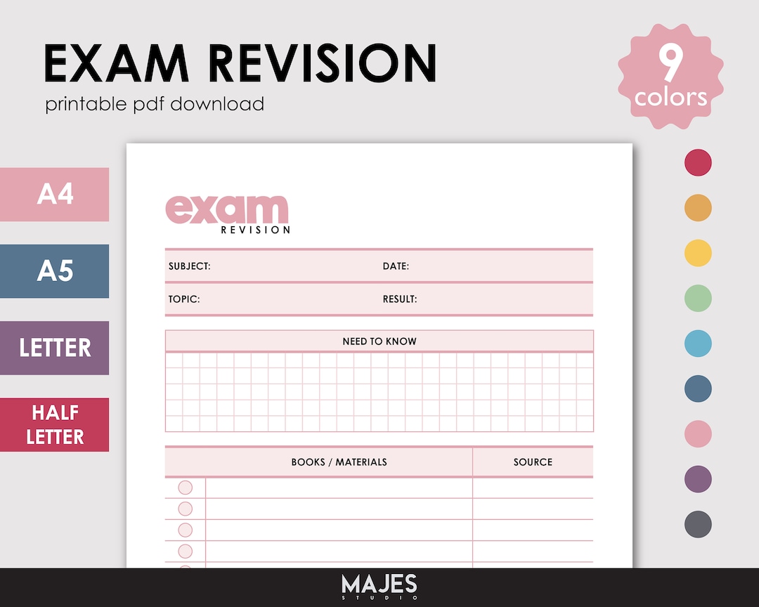Exam Prep Planner, Revision Planner, Exam Study Planner, Revision ...