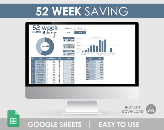52 Week Savings Challenge Tracker | Savings Goal Tracker Spreadsheet ...