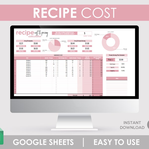 Recipe Cost Calculator Sheets - Etsy