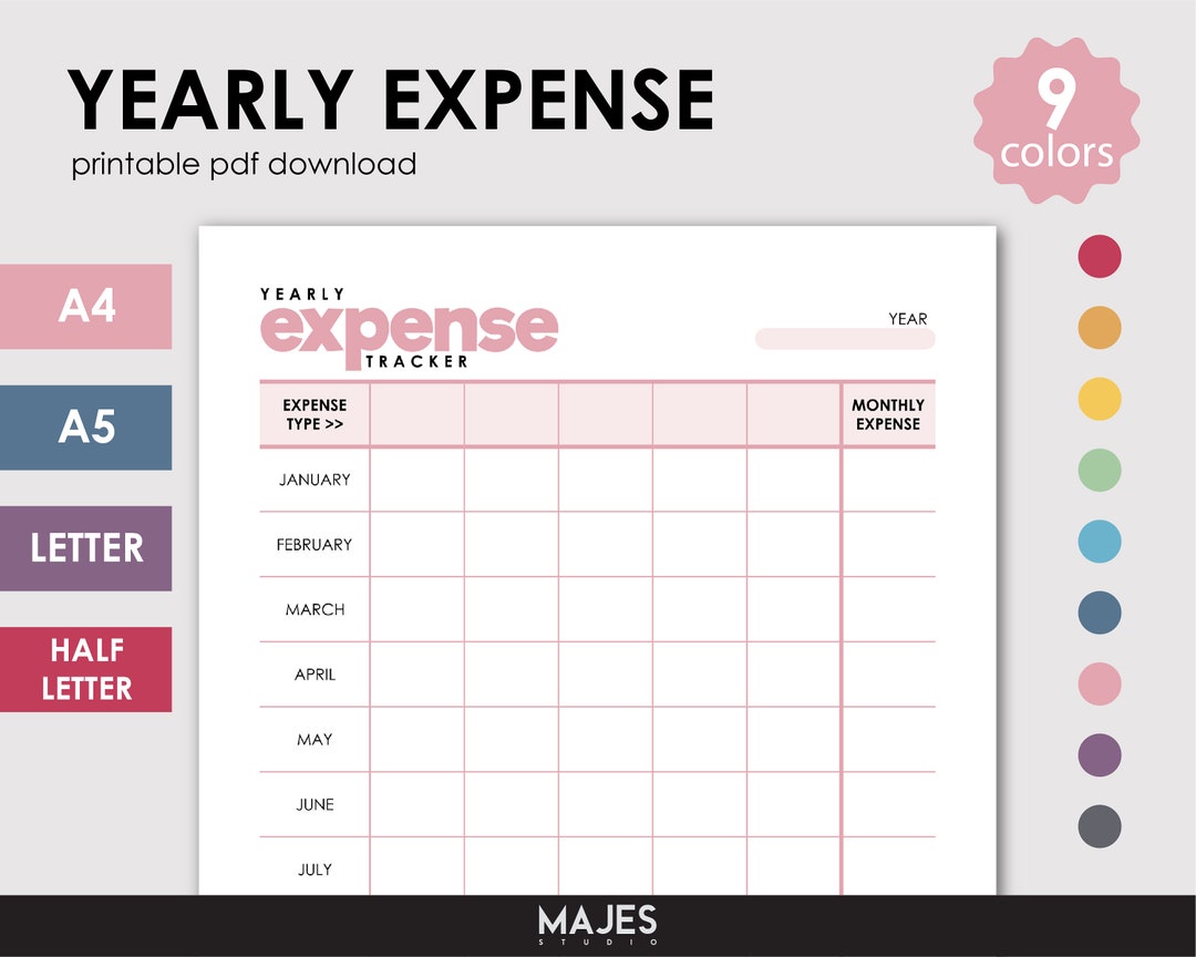Yearly Expense Tracker Printable, Financial Planner, Financial Tracker ...