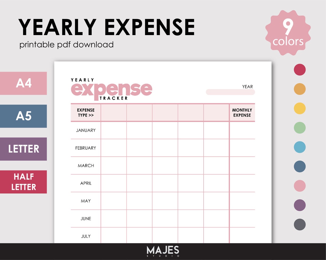 Yearly Expense Tracker Printable Financial Planner Financial - Etsy