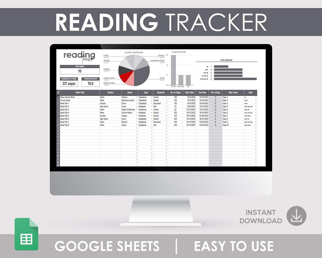 Book Reading Tracker: Google Sheet Book Log | Digital Bookshelf ...