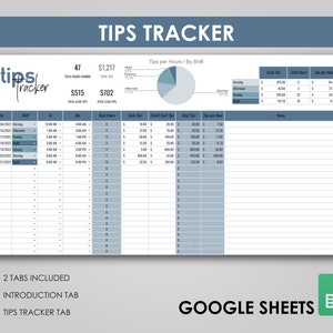 Tips Record, Staff Hours Tracker, Server Hours Tracker, Service Tips ...