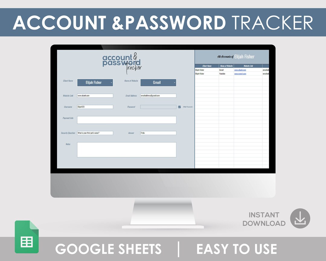 Password Tracker Sheet: Google Template Log for Digital Security ...