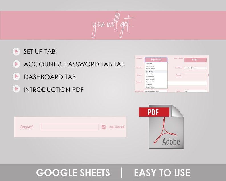Password Tracker Digital Spreadsheet Login İnfo Detail - Etsy
