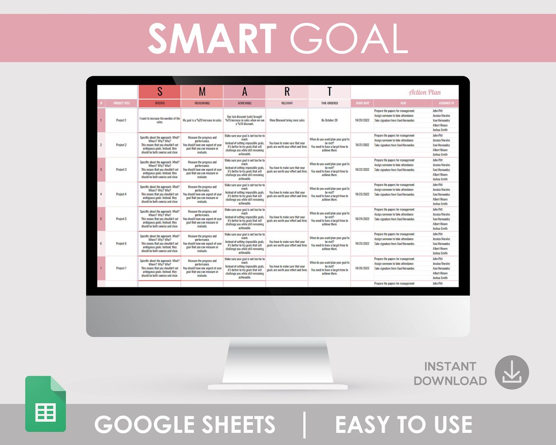Smart Goal Templates, Digital Smart Goal, Minimal Smart Goal, Letter ...