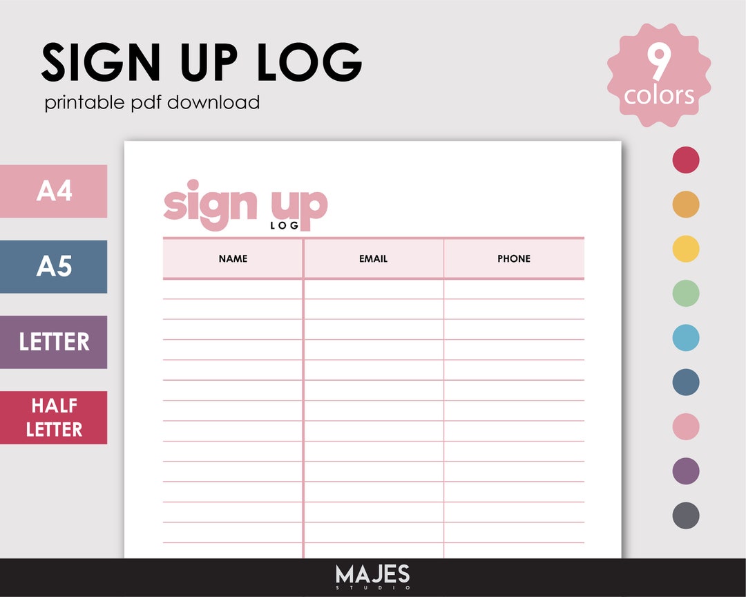 Sign up Sheet, Event Sign Up, Sign up Template, Email Sign Up, Sign up ...