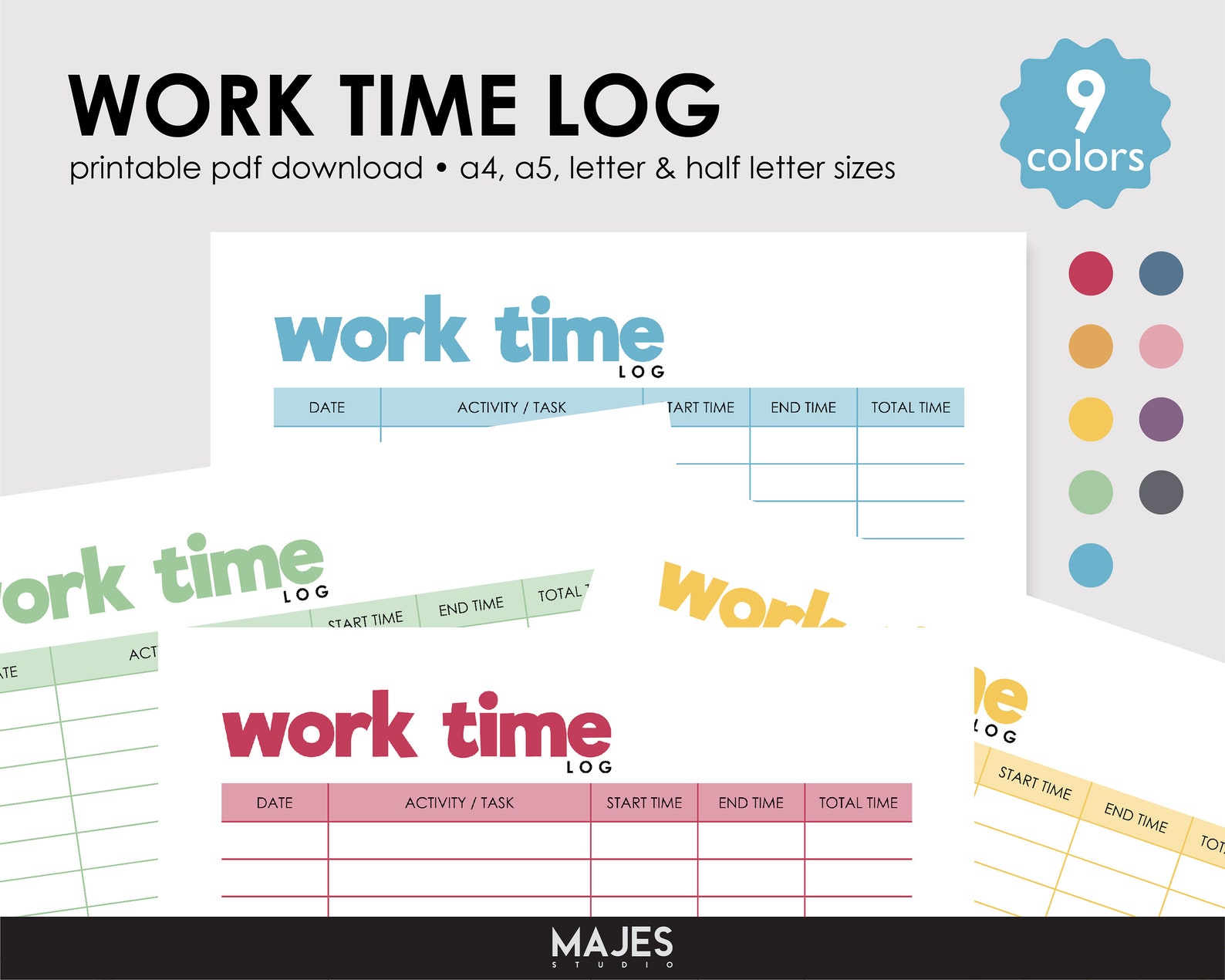 Work Time Tracker, Printable Time Log, Printable Work Log, Project Time ...