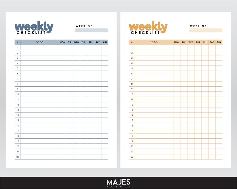 Weekly Checklist Printable Pdf Goal Tracker Daily Habit - Etsy