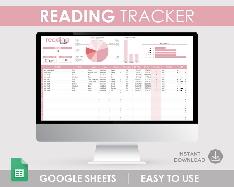 Reading Log Book Log Reading Tracker Book Spreadsheet - Etsy