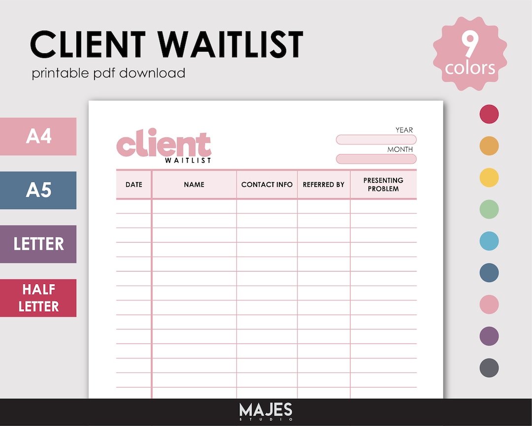 Client Waitlist, Goodnotes Form, Therapist Practice, Counseling Form ...