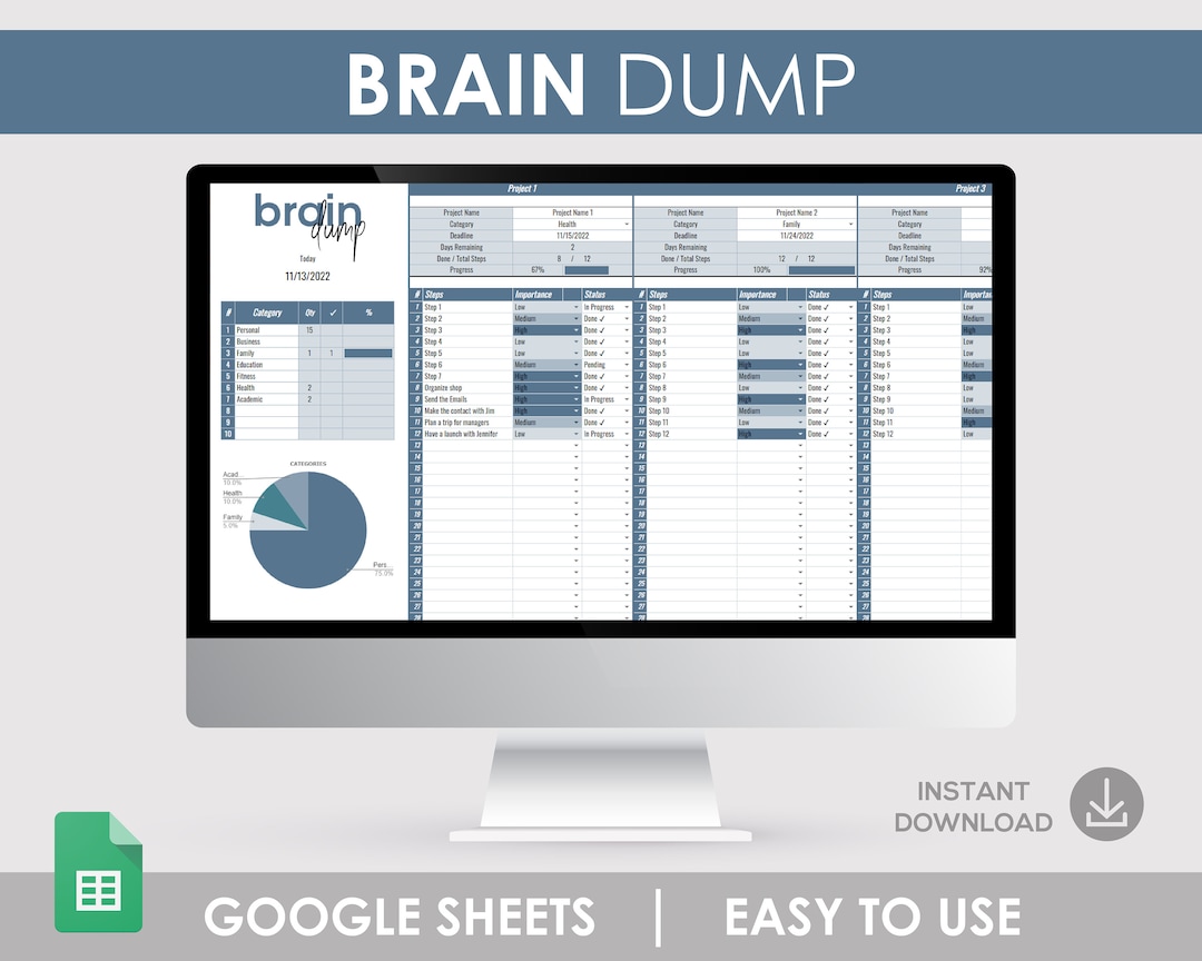 Brain Dump Planner, Brainstorming, to Do List Sheets, Task List Sheets ...