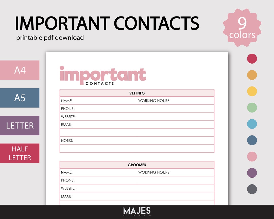 Contact List, Contacts List, Printable Contacts, Address Book, Phone ...
