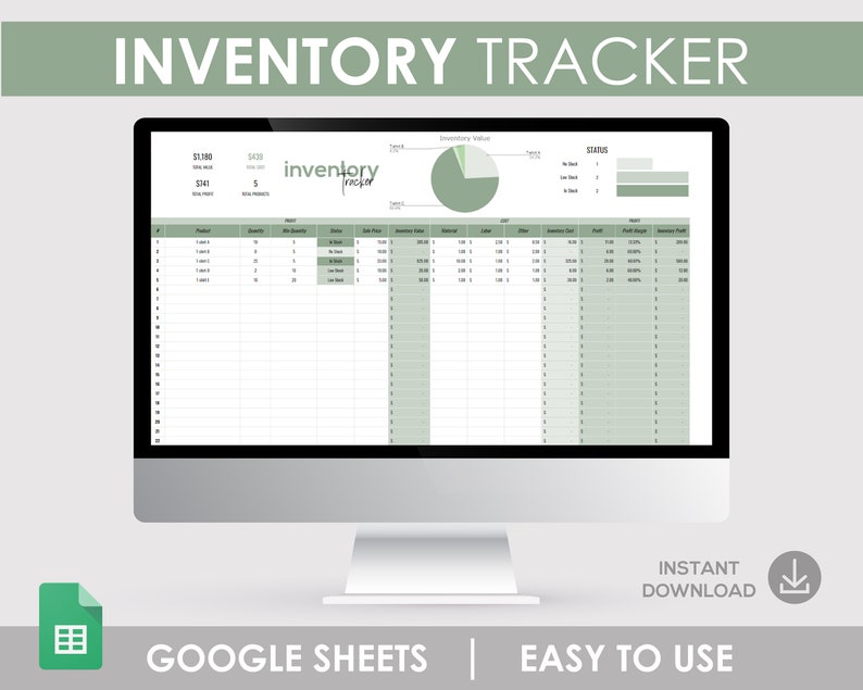 Inventory Tracker Template, Google Sheets, Small Business (digital ...