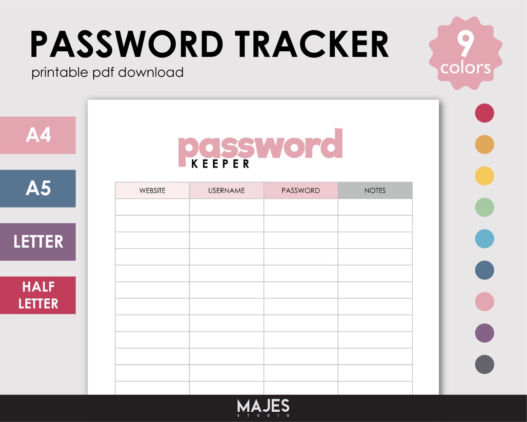 Password Planner, Track Passwords, Fillable Password, Password ...