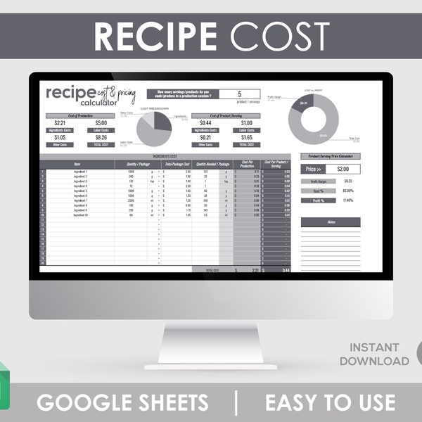 Recipe Cost Spreadsheet - Etsy