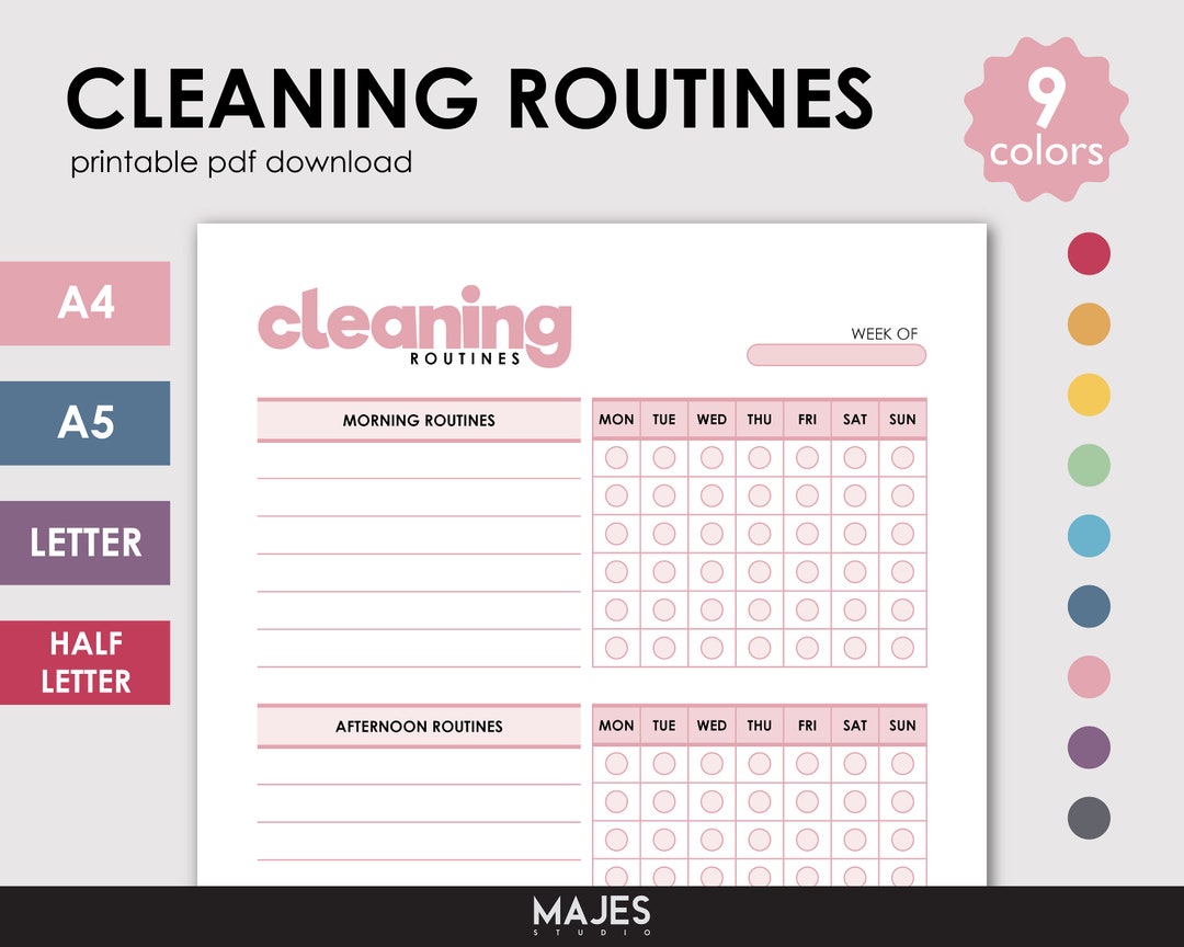 Cleaning Routine Chart, Daily Checklist Planner (digital Download ...