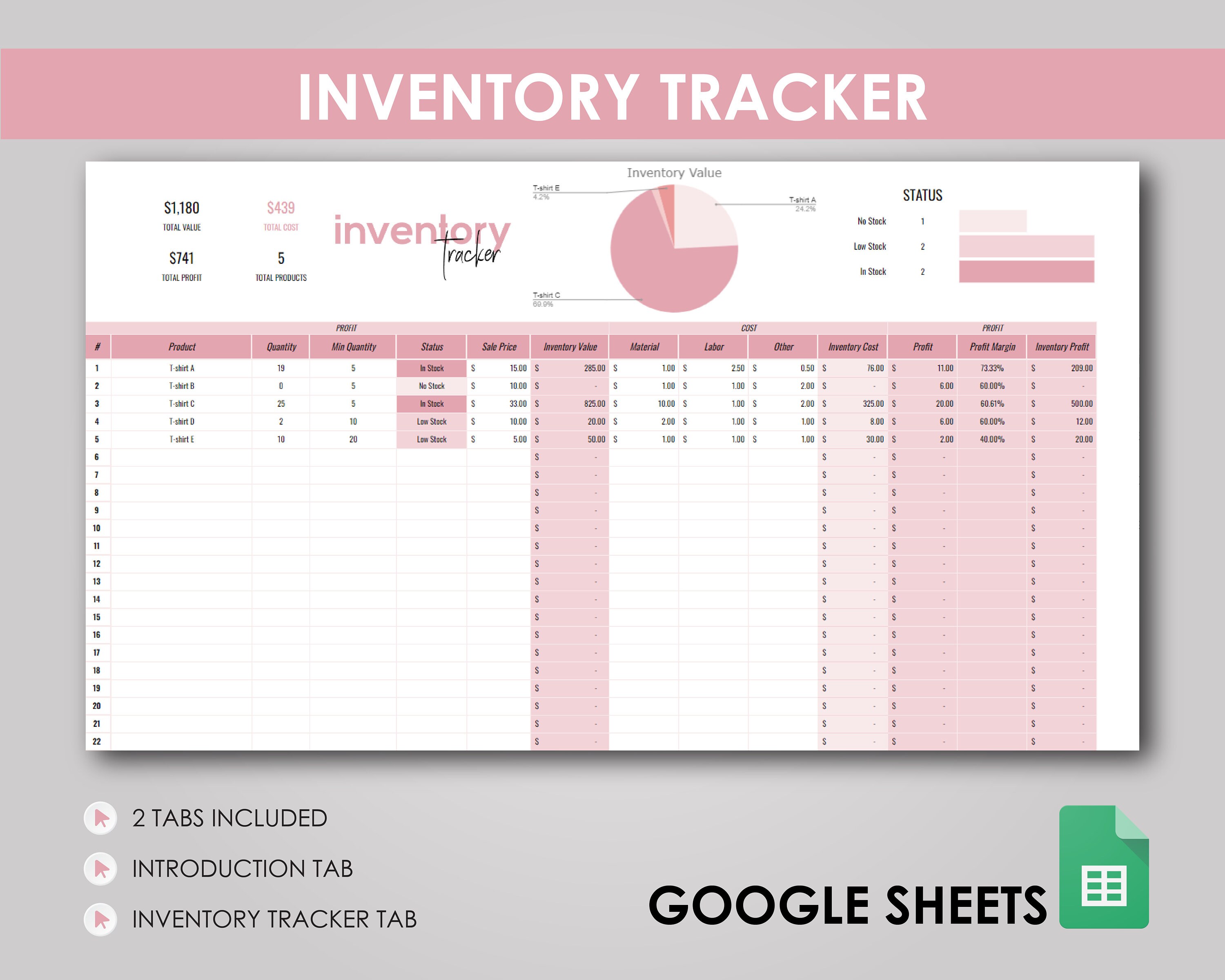 Inventory Tracker, Business Inventory, Spreadsheet Template, Small ...