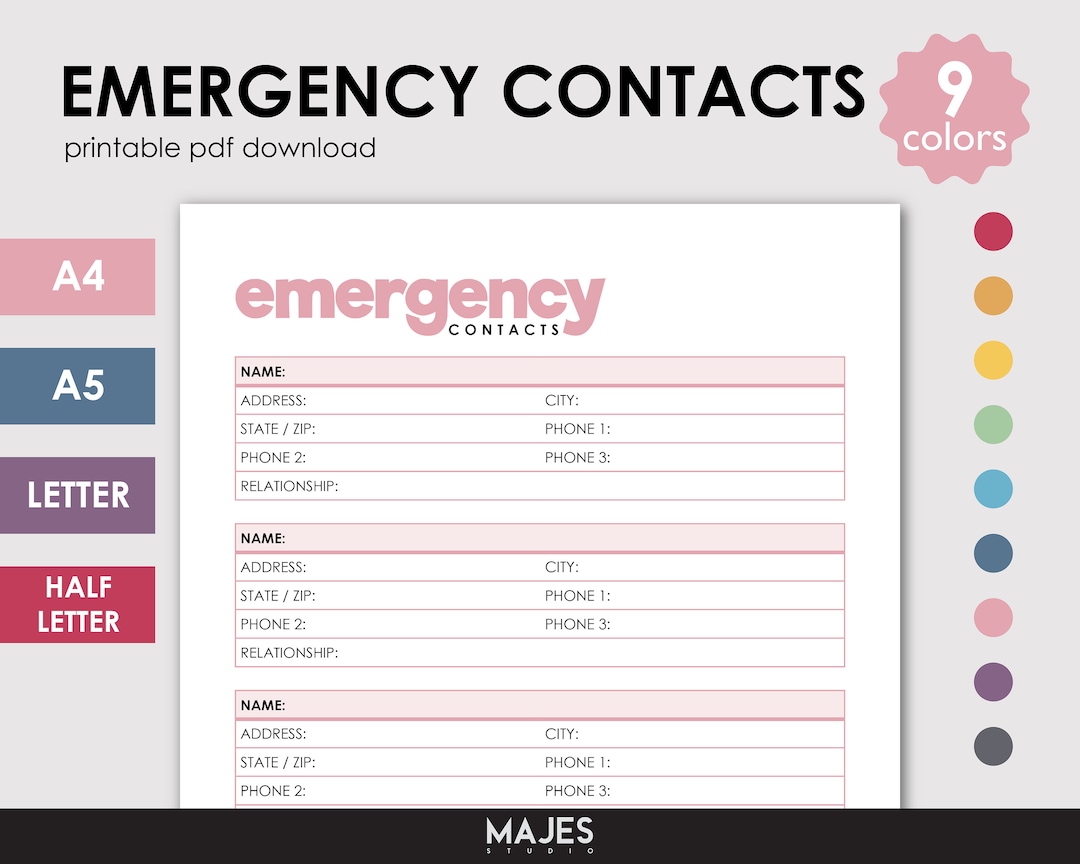 Emergency Contact, Emergency Form, Home Daycare Forms, Printable Form ...