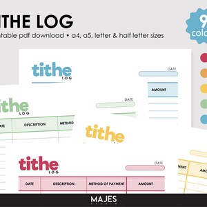 Tithe Log Tracker, Calculations, Printable Tithe, Printable Church, Record Keeping, Tithe Record ...