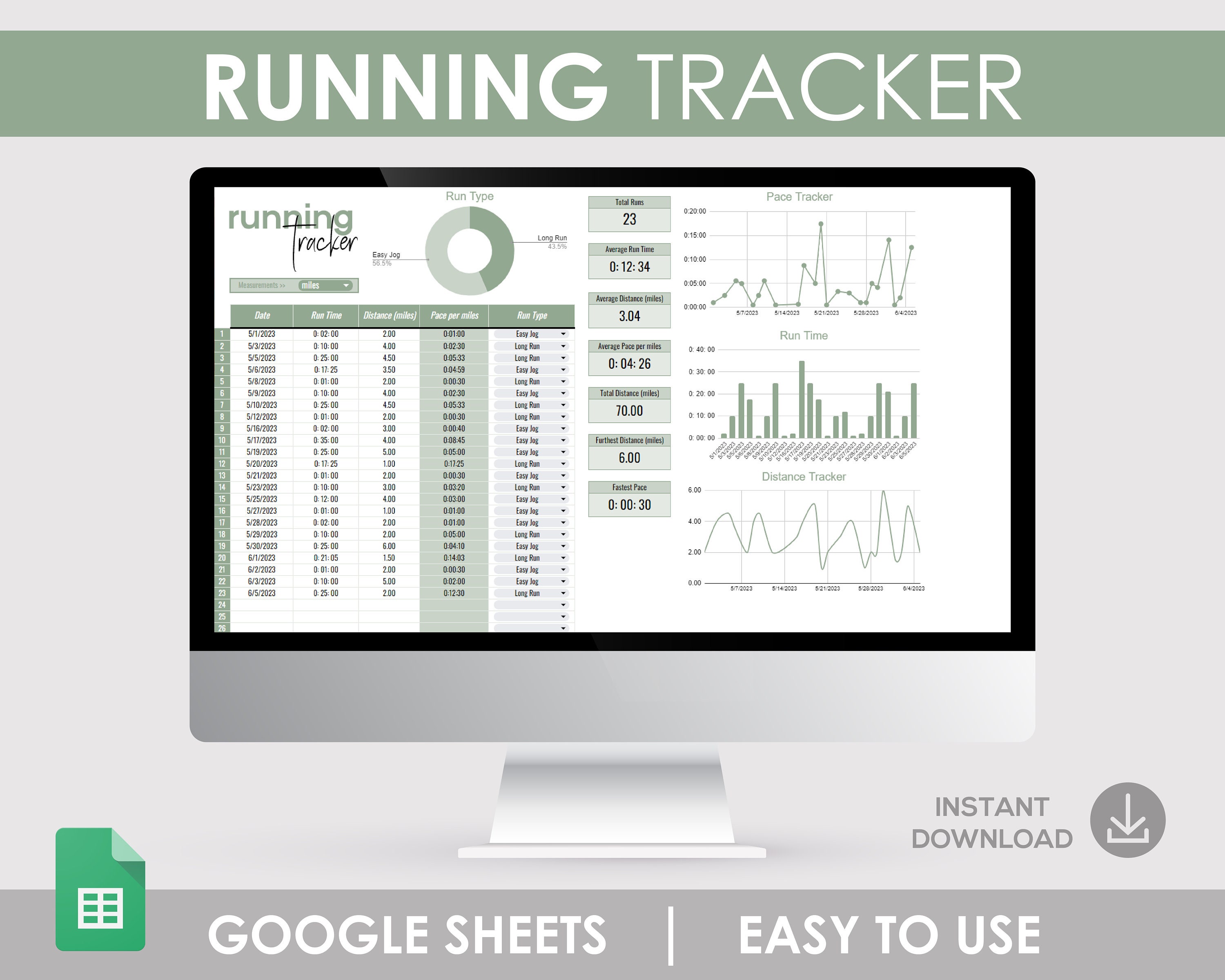 Running Tracker, Fitness Spreadsheet, Workout Planner, Exercise Tracker ...