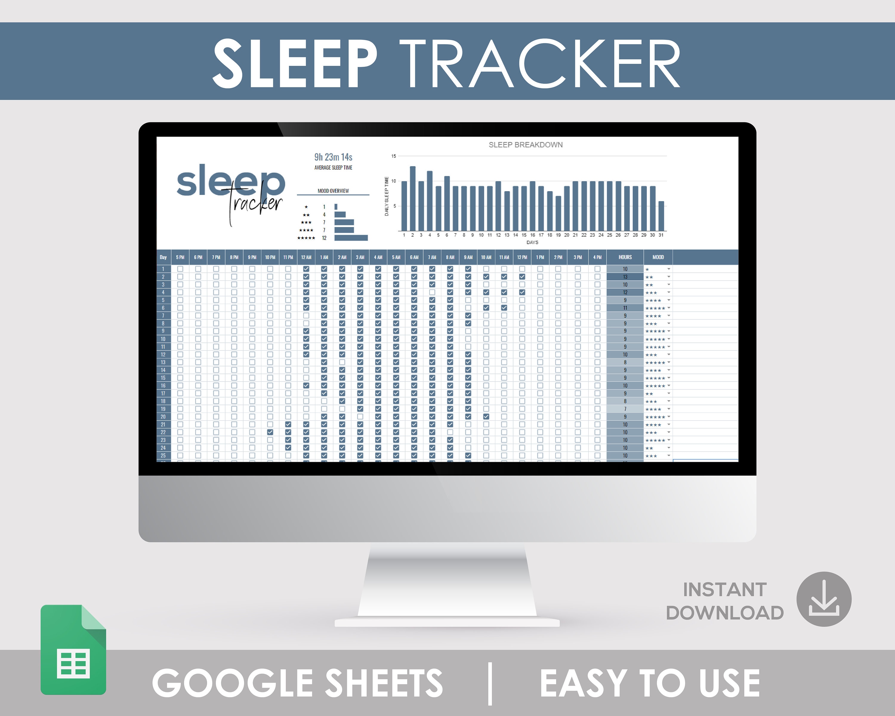 Sleep Tracker Sheet: Google Sleep Log Digital Sleep Diary Rest Analysis ...