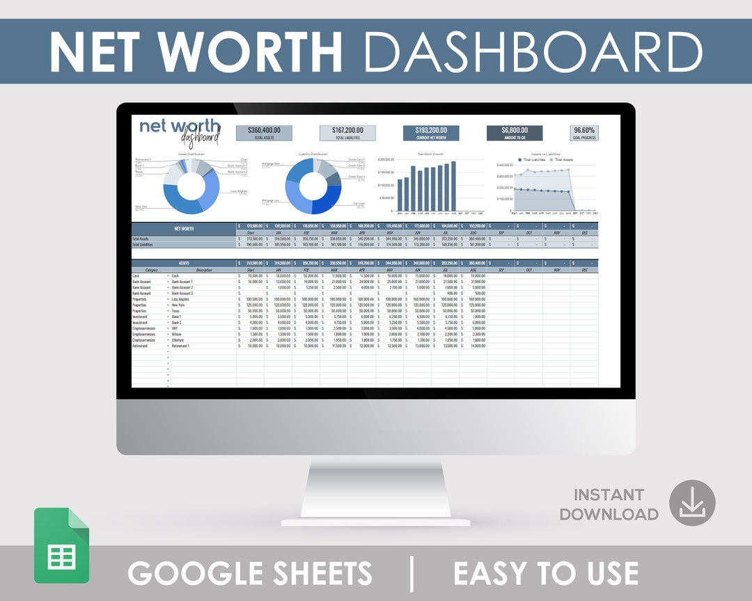 Net Worth Tracker, Spreadsheet Template, Net Worth Template, Net Worth ...