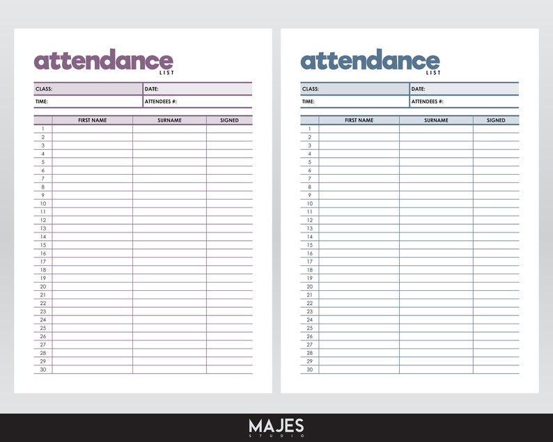 Printable Attendance Tracker, Homeschool & School, 9 Colors (digital ...