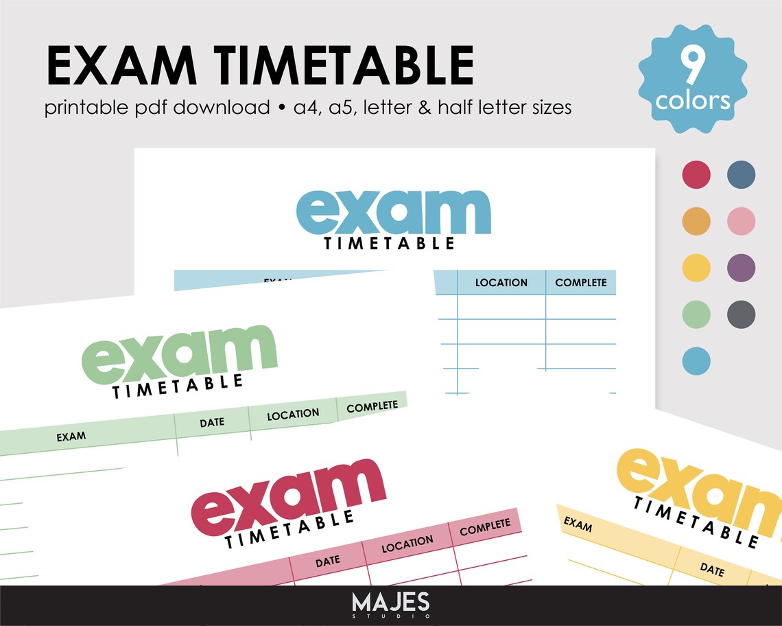 Exam Timetable Exam Template Exam Study Exam Organizer - Etsy