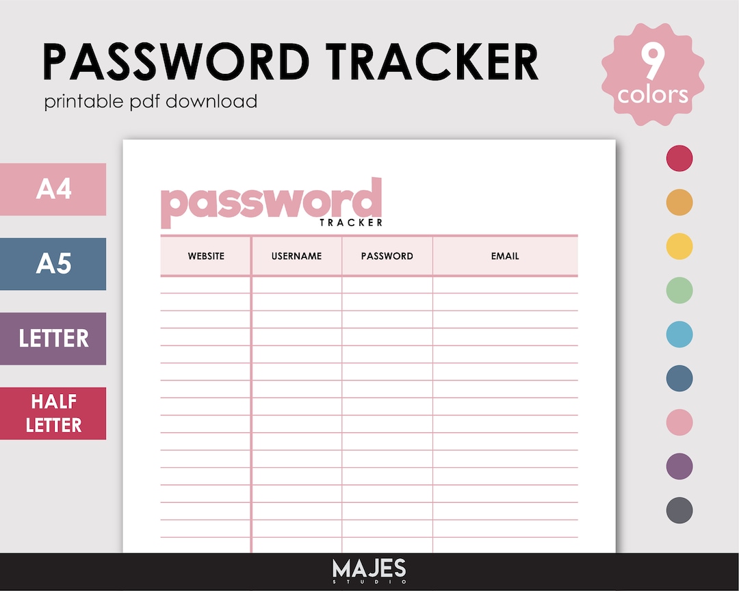 Password Tracker PDF, Website Keeper Sheet, Login List Template ...