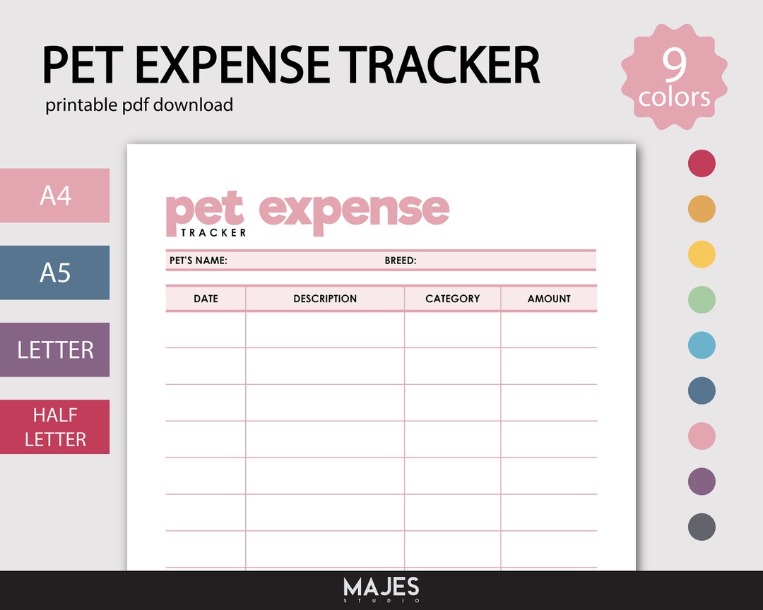 Pet Expense Costs, Pet Expense Log, Pet Cost Tracker, Pet Treatment ...