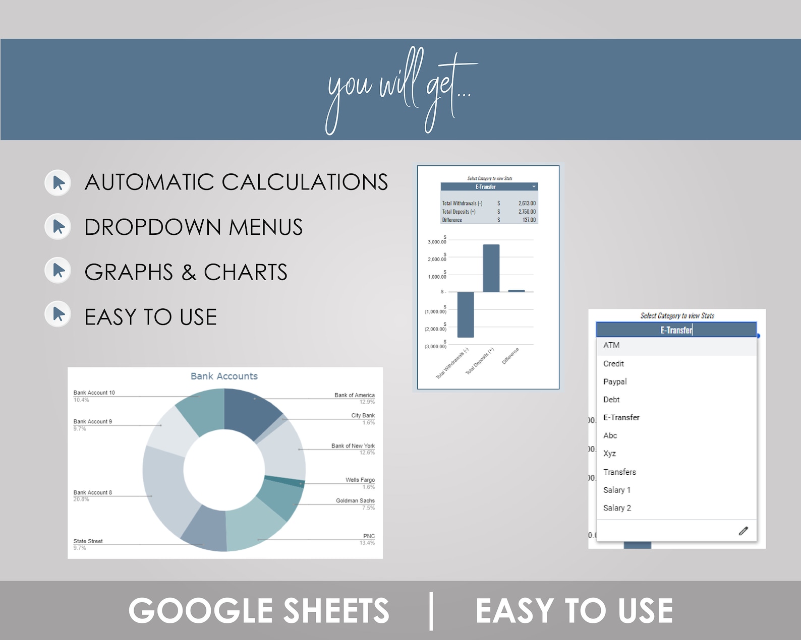 Bank Account Tracker: Google Sheet Finance Organizer | Expense ...