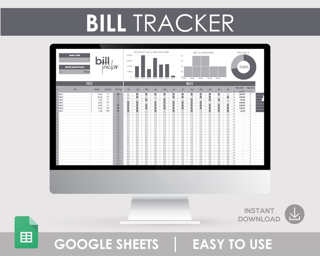 Bill Tracker: Comprehensive Google Sheet Template | Monthly Expense ...