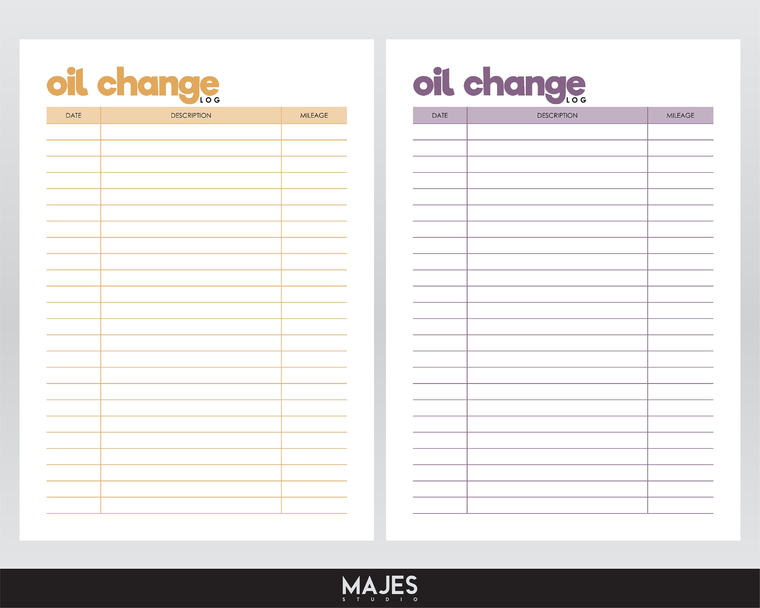 Oil Change Log, Digital Download, Oil Change Tracker, Oil Filter Sheet ...