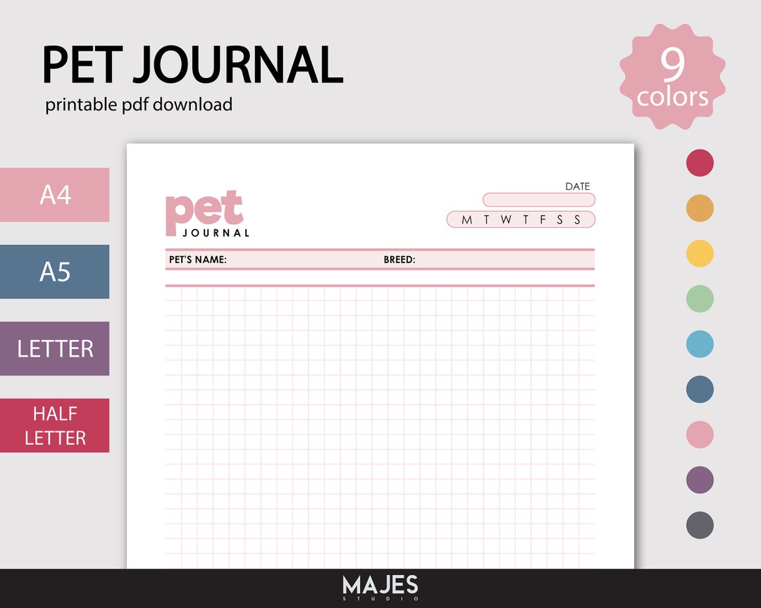 Pet Journal, Cat Care Planner, Pet Medication Log, Pet Tracker, Animal ...