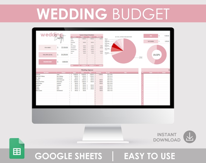 Wedding Budget Spreadsheet, Wedding Checklist, Google Sheets Wedding ...