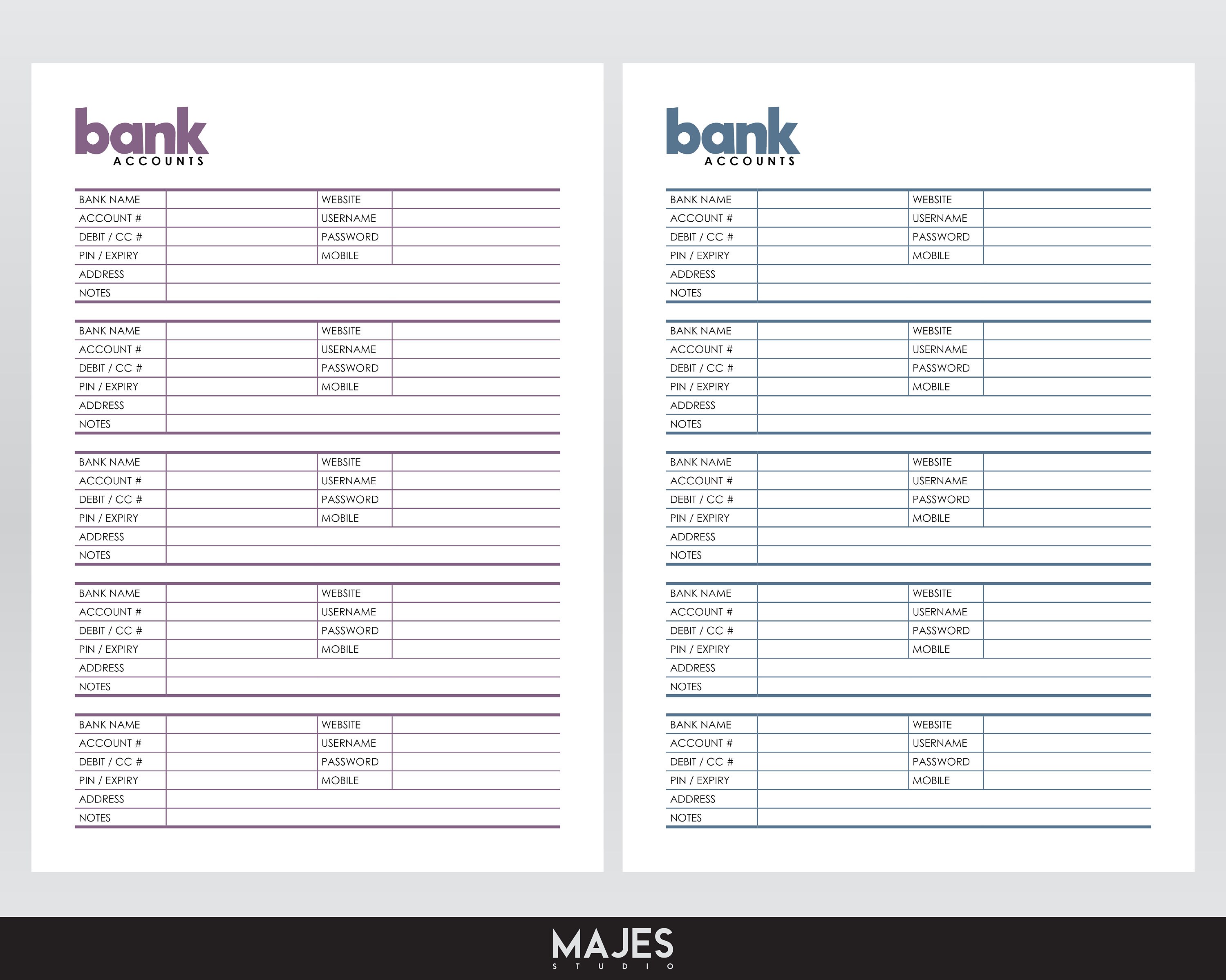 Bank Account Tracker Account Tracker Credit Card Tracker - Etsy
