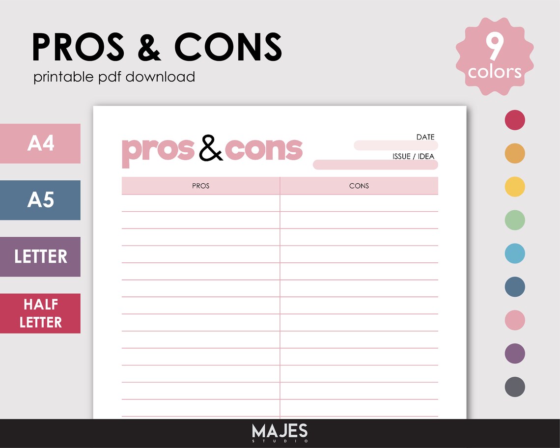 Pros and Cons List Life Plan Problem Solving Pdf Pros and - Etsy
