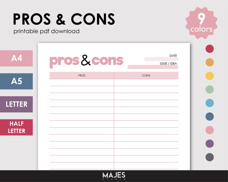 Pros and Cons List Life Plan Problem Solving Pdf Pros and - Etsy