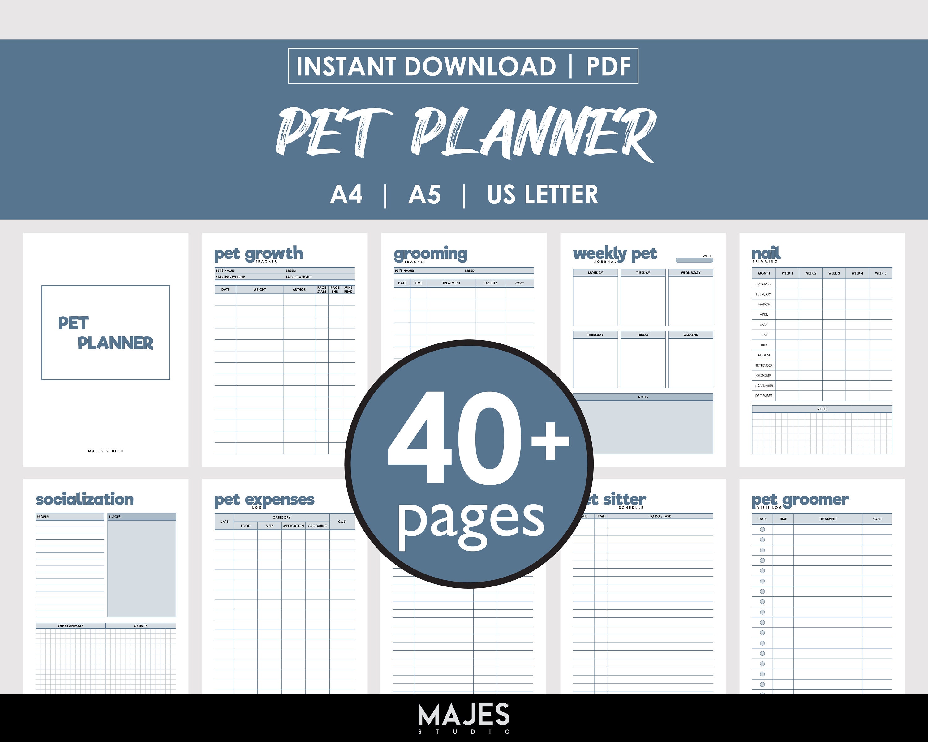 Pet Care Planner, Cat Dog Planner, Planner Template, Canva Template ...