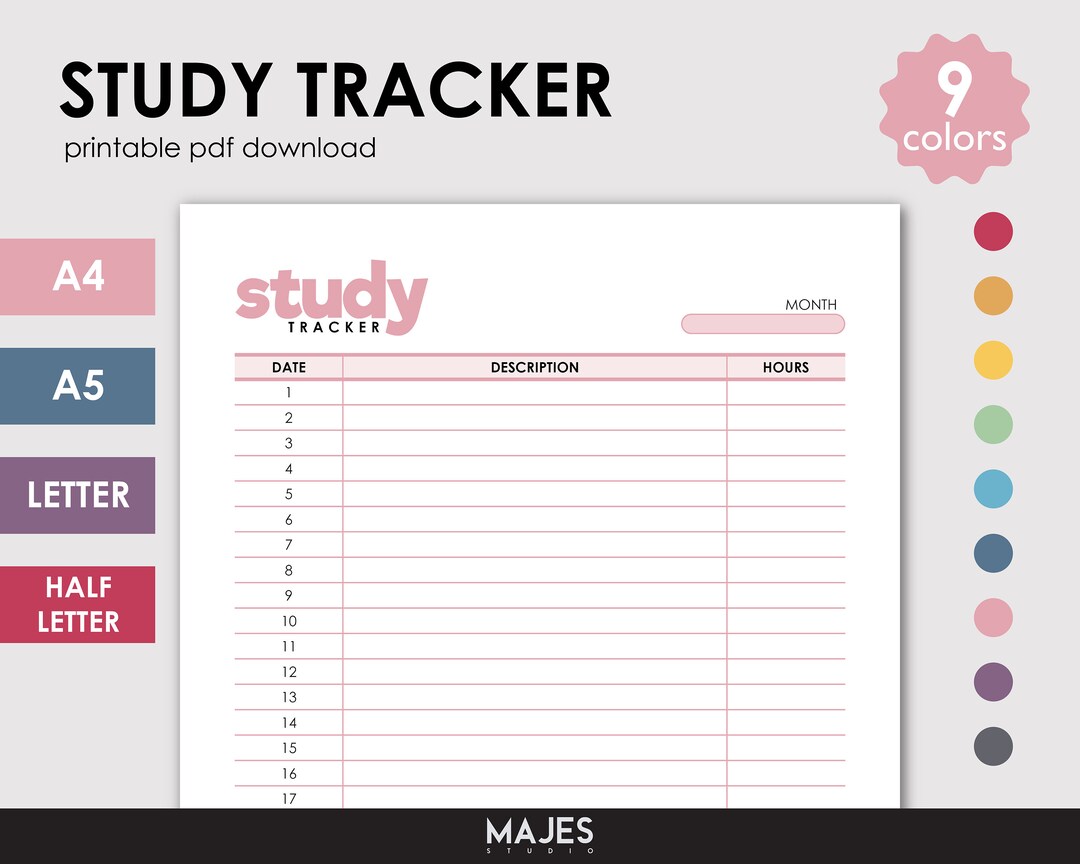 Study Tracker Printable, A4 A5 Letter Sizes (digital Download) - Etsy