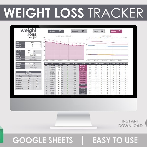 Excel Daily Weight Loss Tracker - Etsy