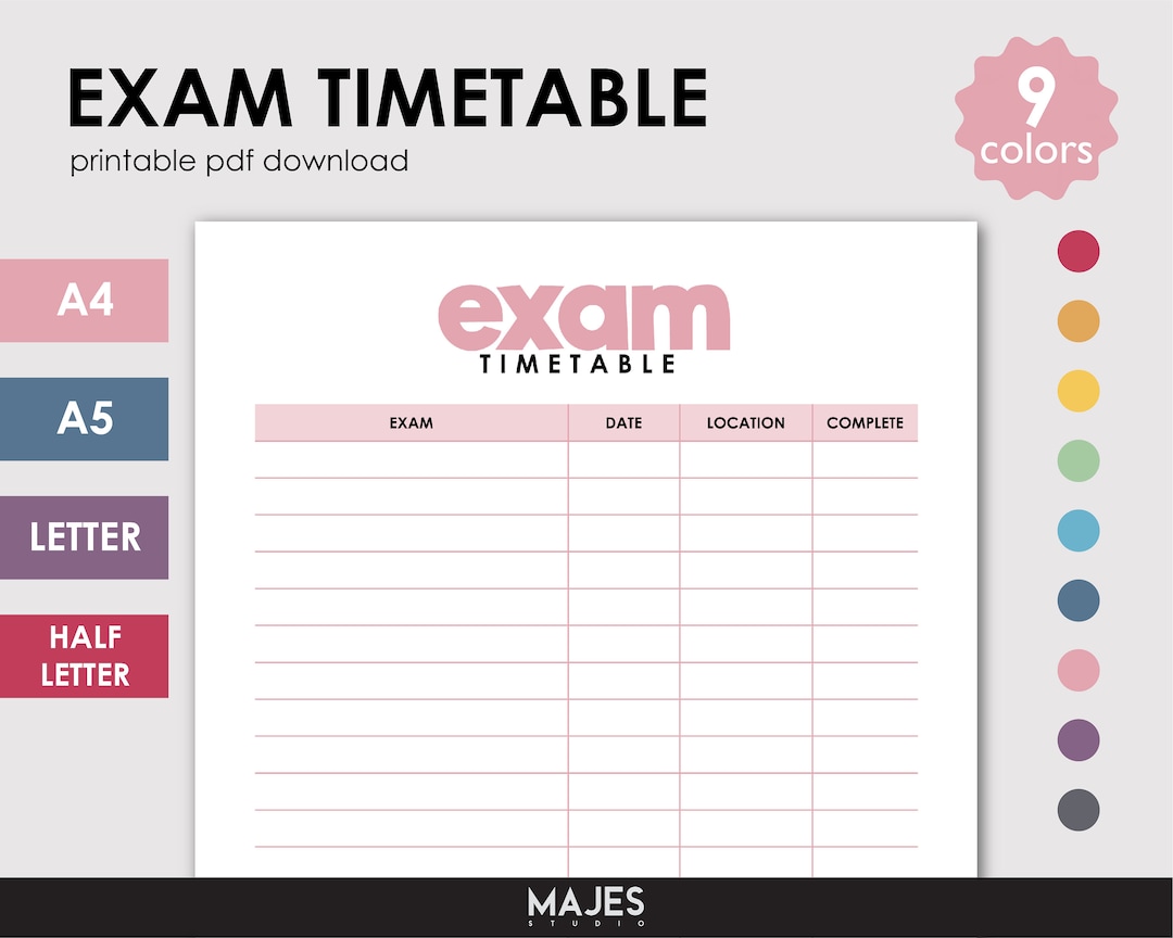 Exam Timetable, Exam Template, Exam Study, Exam Organizer, Quiz Planner ...