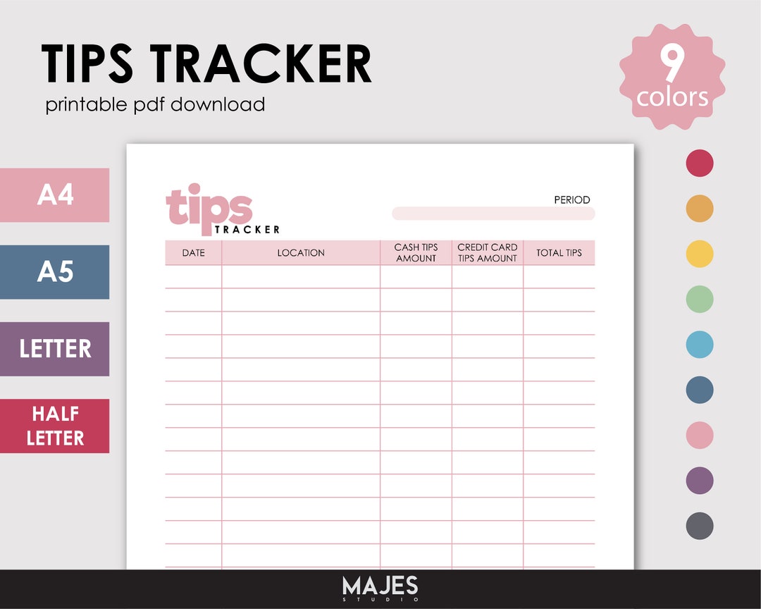 Tips Tracker, Gratuity Log, Waitress Server, Tax Forms, Claiming Your ...