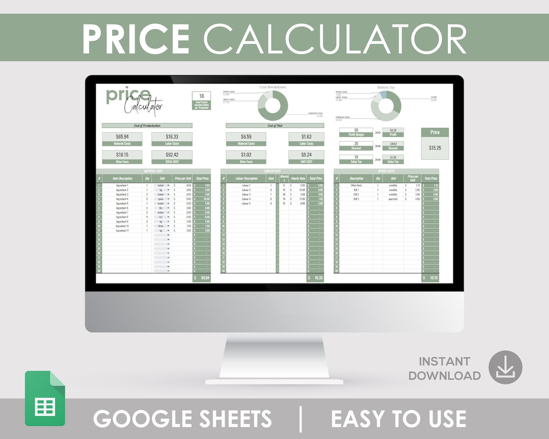 Product Pricing, Spreadsheet Template, Small Business, Handmade ...