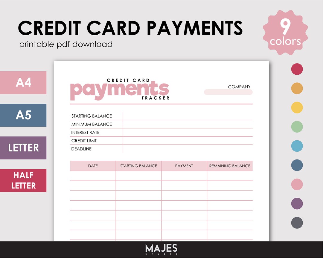 Credit Card Payment Tracker Printable, Finance Planner Insert (digital ...