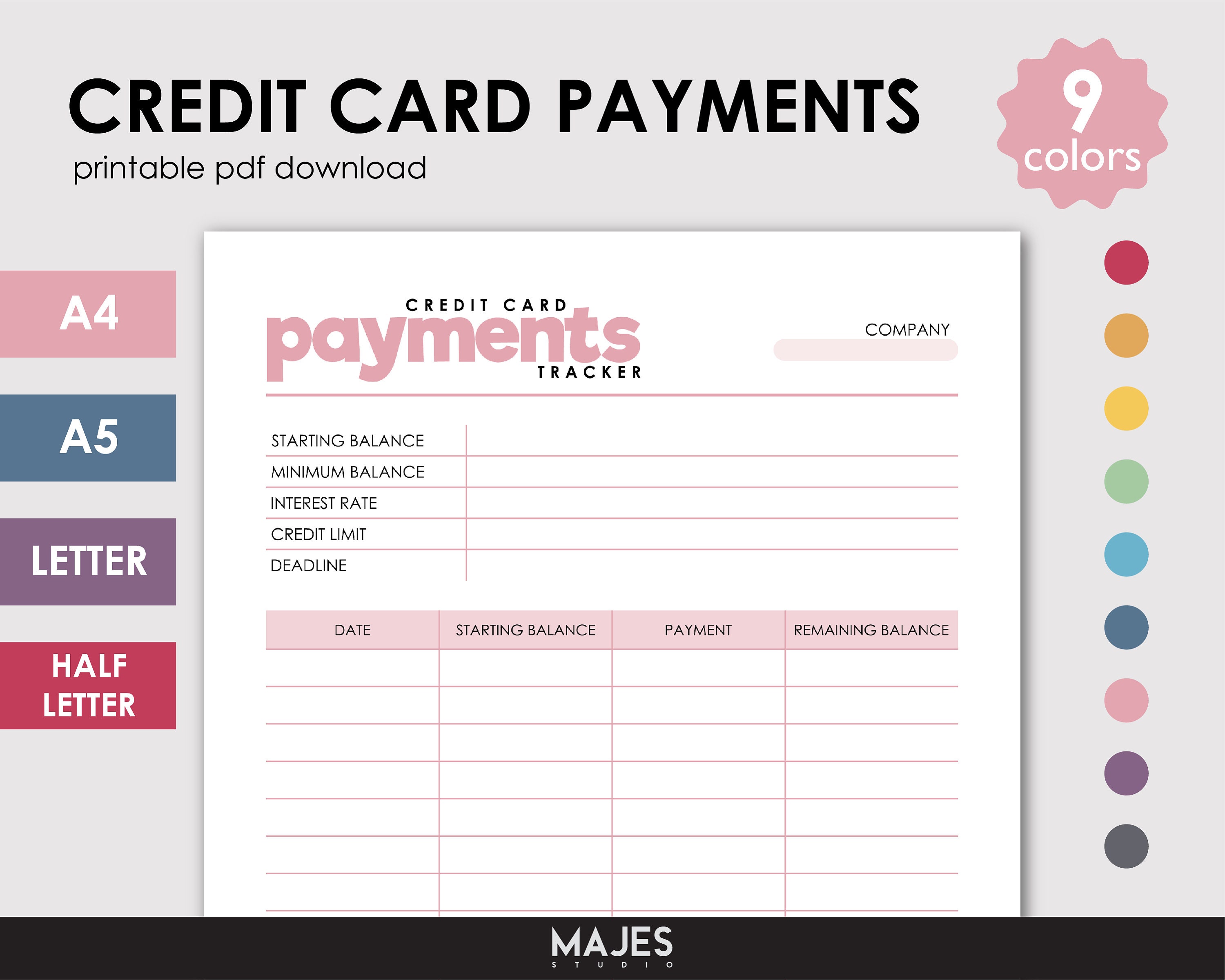 Credit Card Payment, Tracker Printable, Debt Payment, for Goodnotes ...