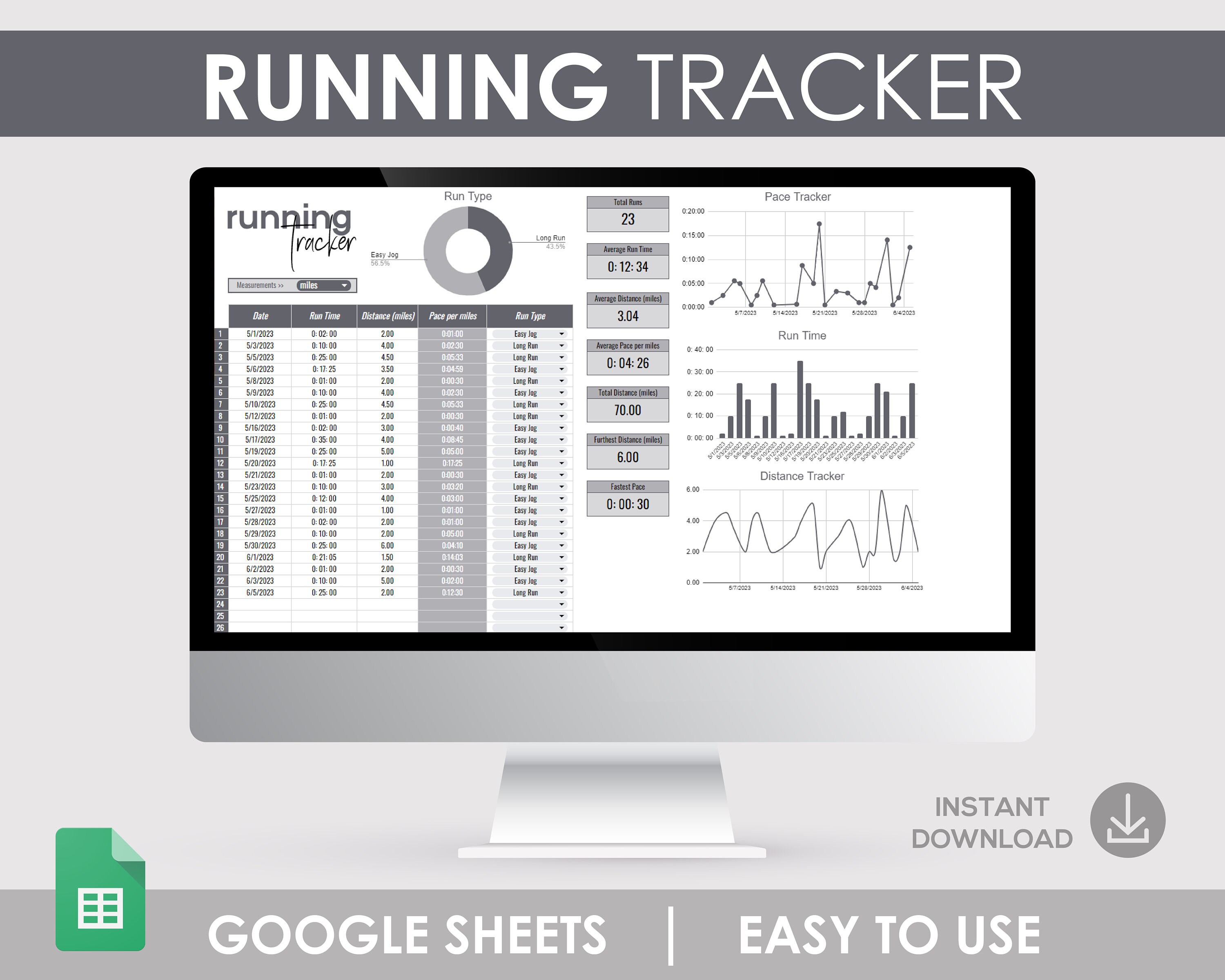 Running Tracker Sheet: Google Sheet Running Mileage Log Pace Calculator ...